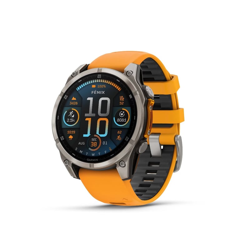 Ceas Garmin fenix 8 AMOLED 47mm Sapphire Titanium Curea Spark Orange ...